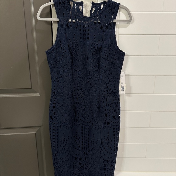 ANTONIO MELANI | Dresses | Elegant Antonio Melani Navy Blue Lace Midi ...